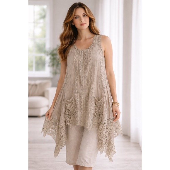 Pretty Angel | Tops | Fairy Boho Lace Tunic Lagenlook Layered Gauze ...